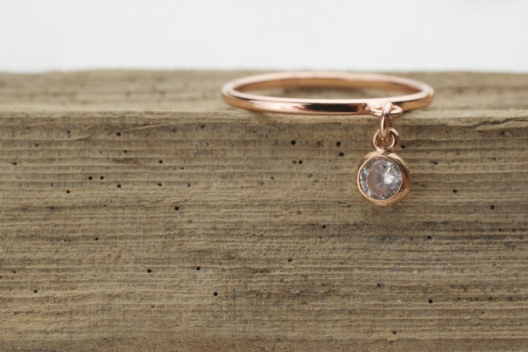 Zirconia Dangle Ring - Tiny Cz Dangle Ring - Solitaire - Silver - Gold ...