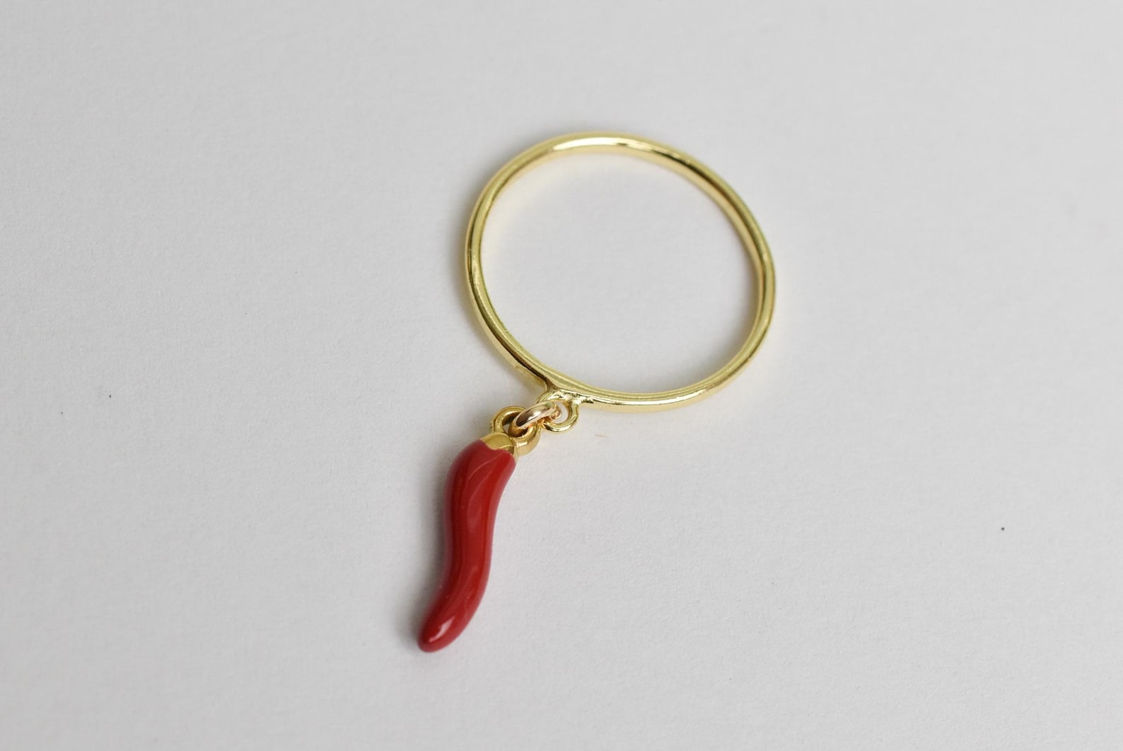 Red Italian Horn Ring: Sterling Silver Cornicello Charm - Etsy