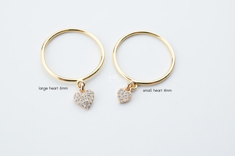Heart Dangle Ring - Tiny Heart Ring - Cz Heart - Love Ring - Zircon ...
