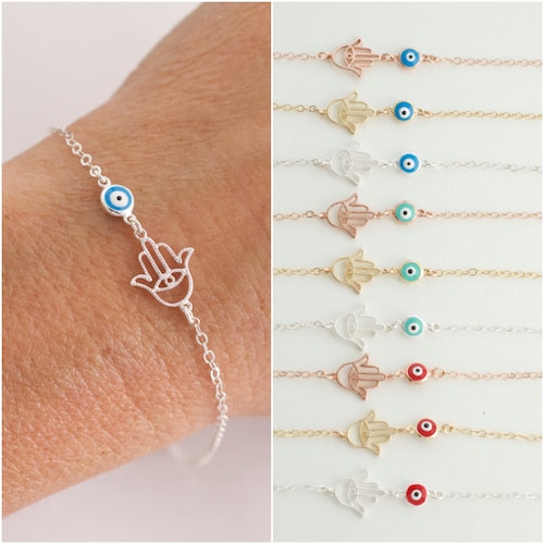 Hamsa and Evil Eye Bracelet New Evil Eye Colors Hand of - Etsy