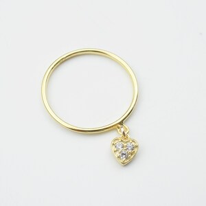 CZ Heart Dangle Ring - Tiny Heart Charm - Tiny Heart Dangle - Love Ring ...