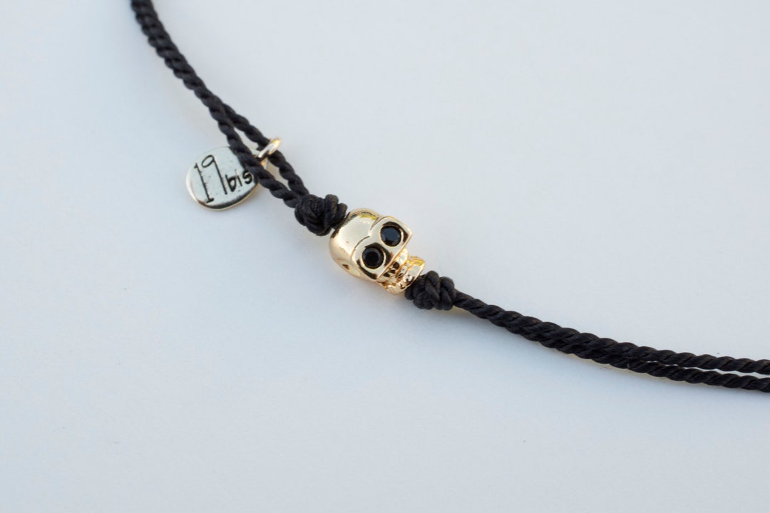 Tiny Skull Silk Cord Bracelet Adjustable Bracelet Mini Skull Charm Black Eyes Skull Etsy UK