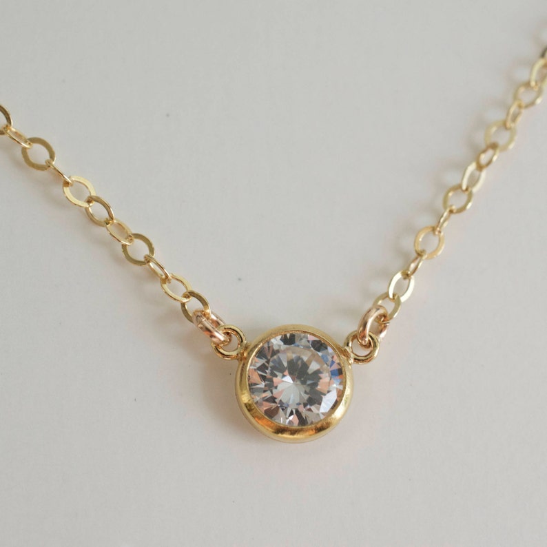 CZ Solitaire Necklace 14K Gold-filled 6mm Cz Gold Choker | Etsy