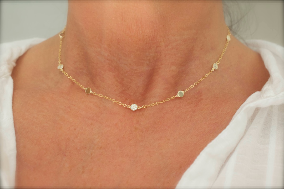 Mini Disc and Cz Disc Station Necklace - Multi Disc - Gold Disc ...