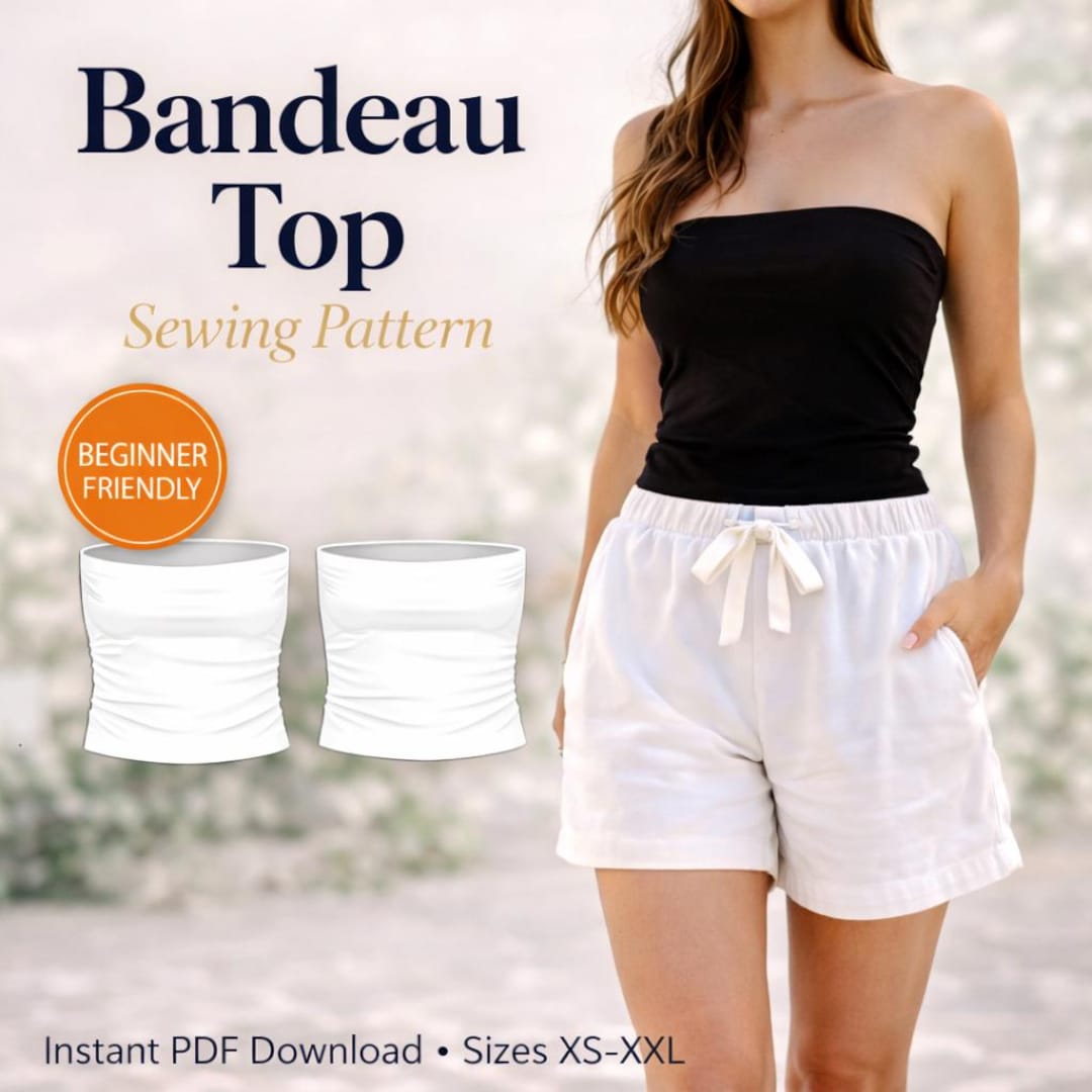 Bandeau Top Sewing Pattern | Strapless Crop Top With Built-in Bra (PDF ...