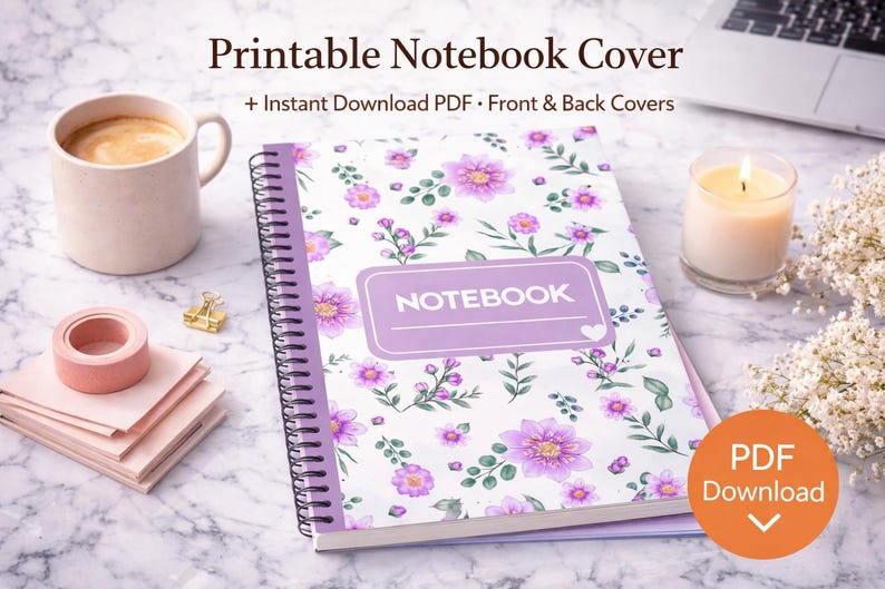 Printable Floral Notebook Cover | Front and Back PDF (digital Download ...