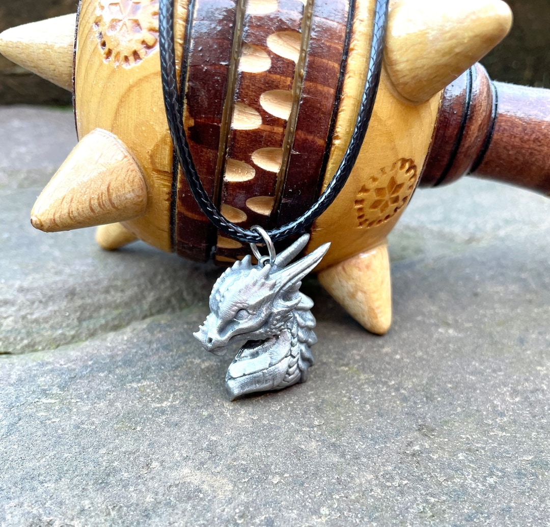 Dragon Head Pewter Pendant | Dragon Fantasy Necklace Gift - Etsy