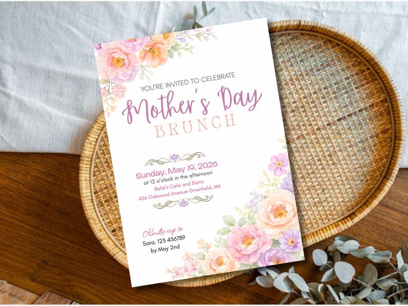 Wildflower Mothers Day Brunch Invitation Editable Canva Template Floral ...