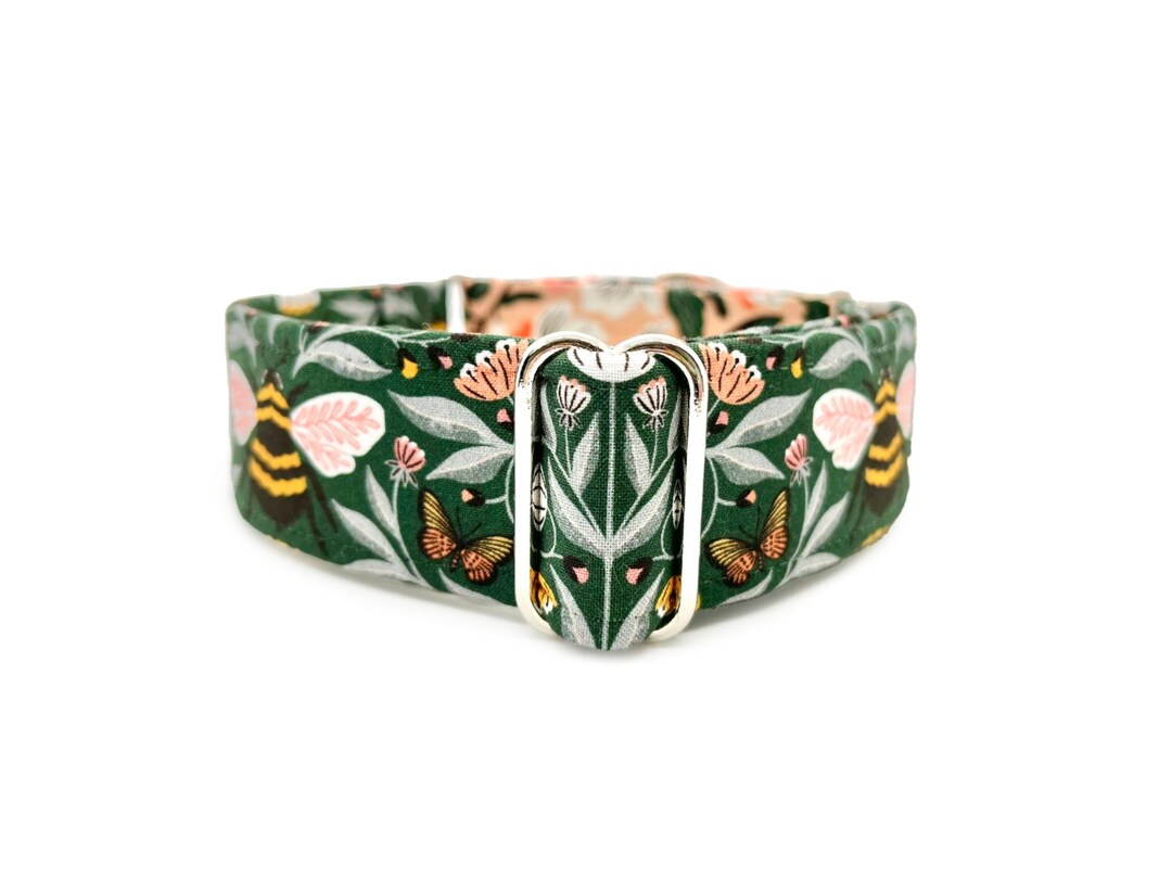 Jade Bees Martingale OR Side Release Buckle Dog Collar - Green, Gold ...