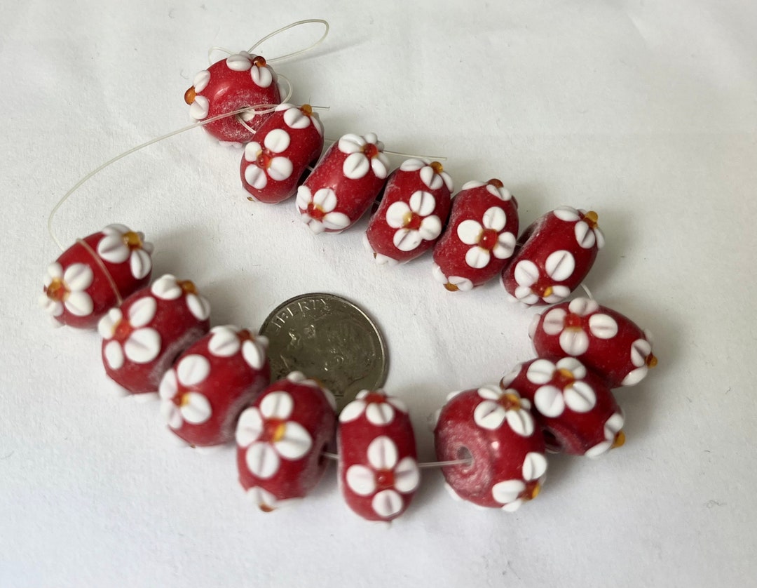 Lampwork Glass Rondelle Christmas Red Beads (10) - Etsy