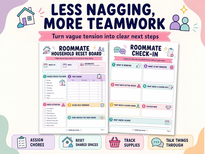 Roommate Chore Chart Printable, Apartment Chore Tracker, Roommate ...