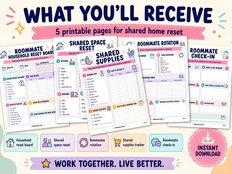 Roommate Chore Chart Printable, Apartment Chore Tracker, Roommate ...