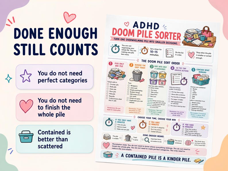 ADHD Doom Pile Checklist, Clutter Sorting Worksheet, Paper Pile ...