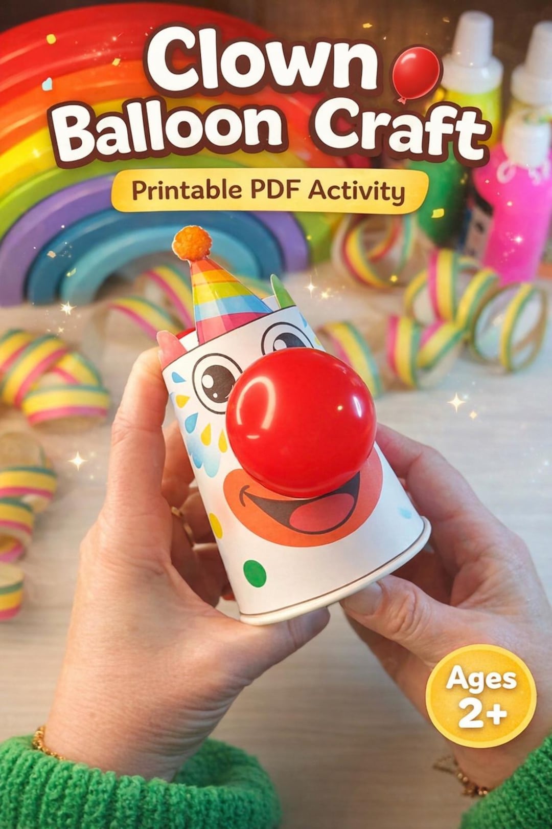 Clown Balloon Craft Printable PDF, Toddler Activity 2+, Easy Kids Craft ...
