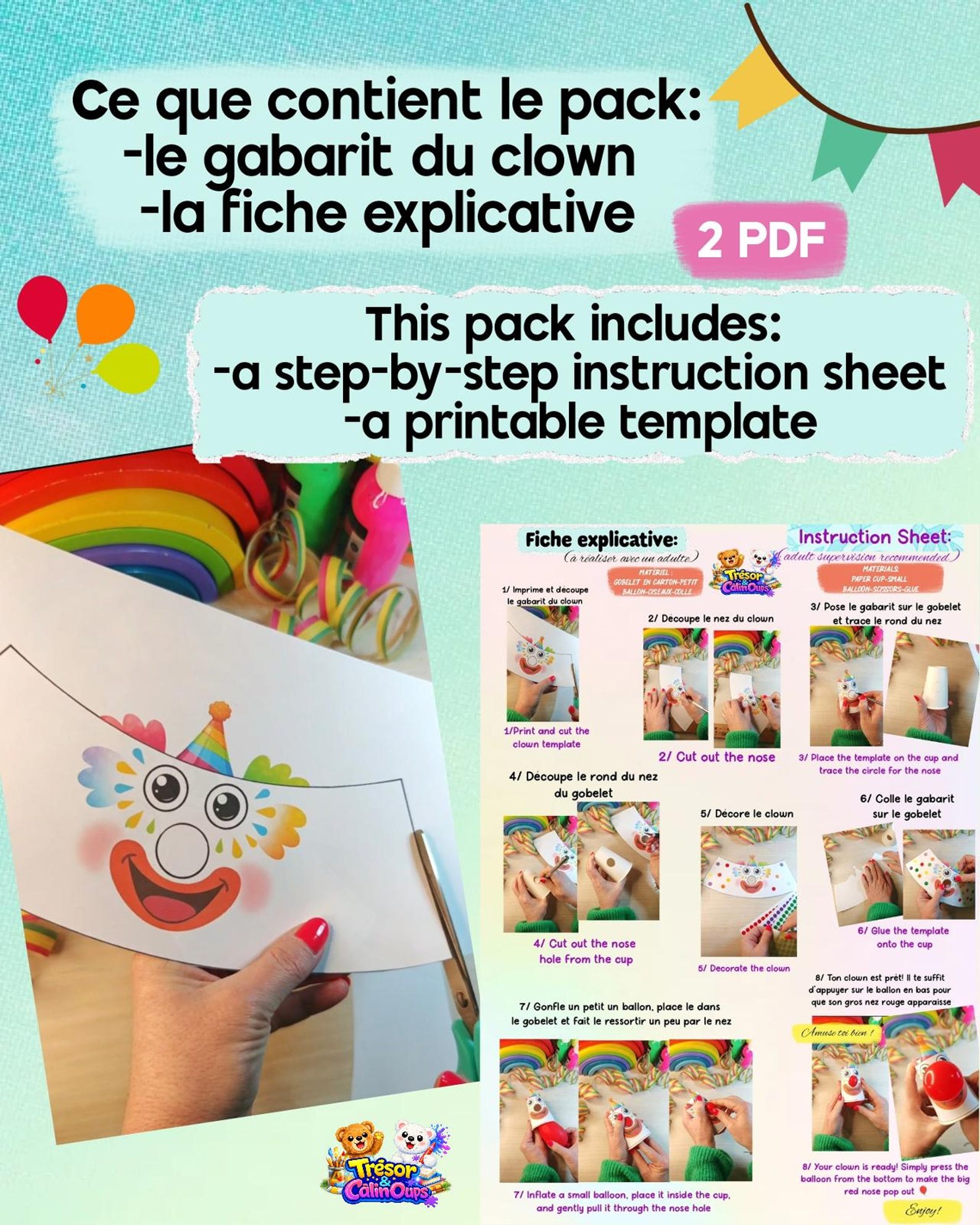 Clown Balloon Craft Printable PDF, Toddler Activity 2+, Easy Kids Craft ...