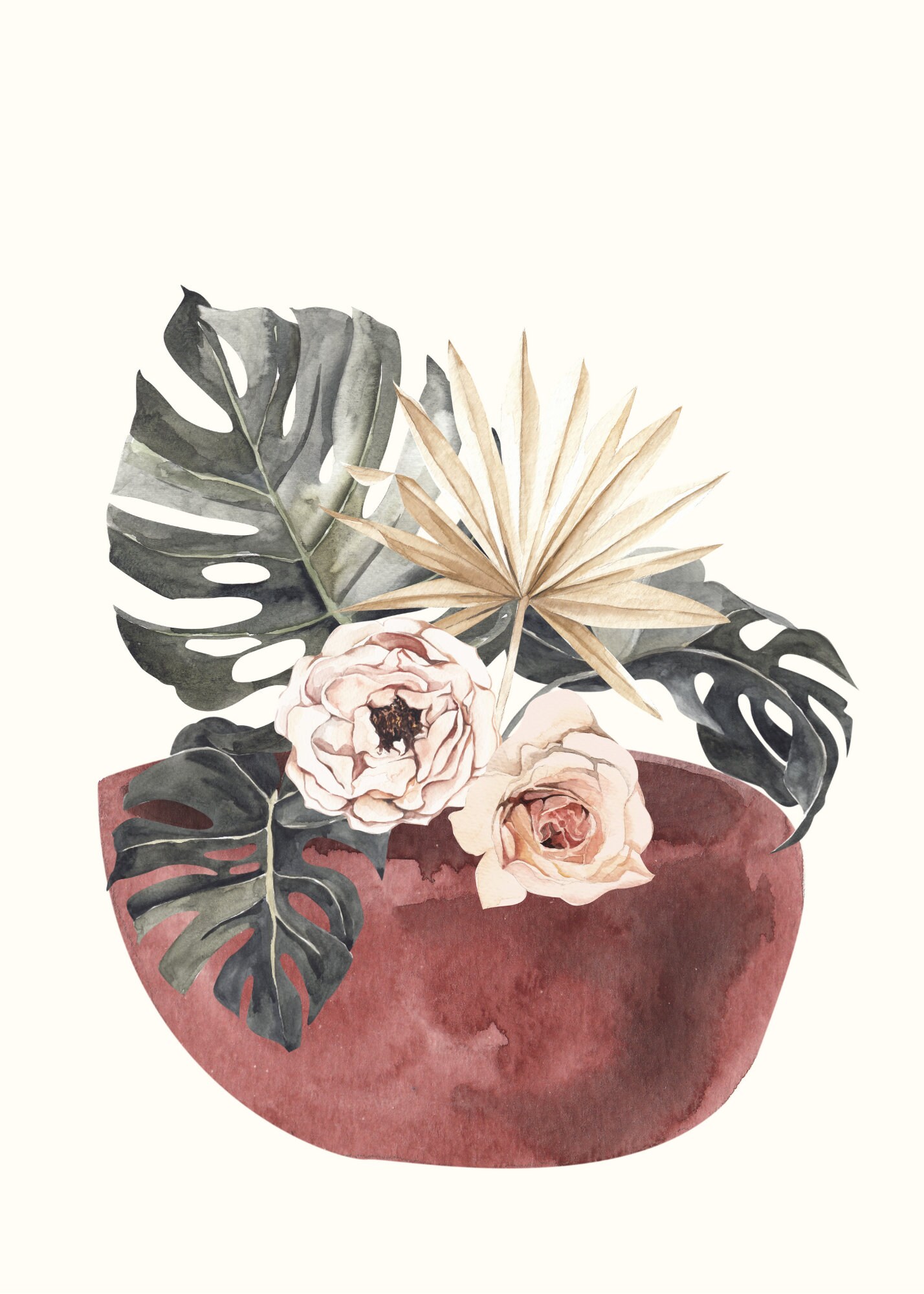 Palms & Flowers Print // DIGITAL DOWNLOAD // Terracota Tones // 5x7 ...