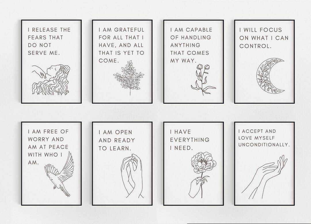 Daily Positive Affirmations / Black and White Prints / DIGITAL DOWNLOAD ...