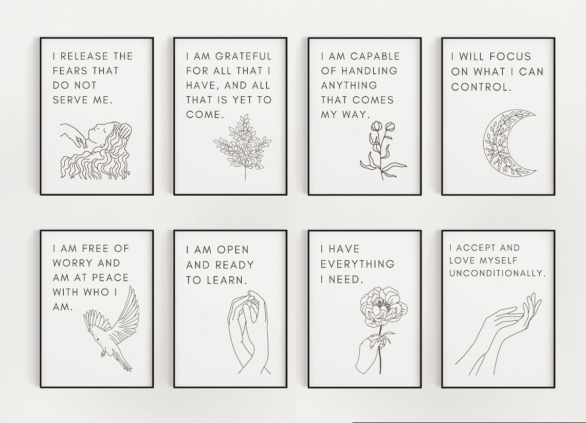Daily Positive Affirmations / Black and White Prints / DIGITAL DOWNLOAD ...