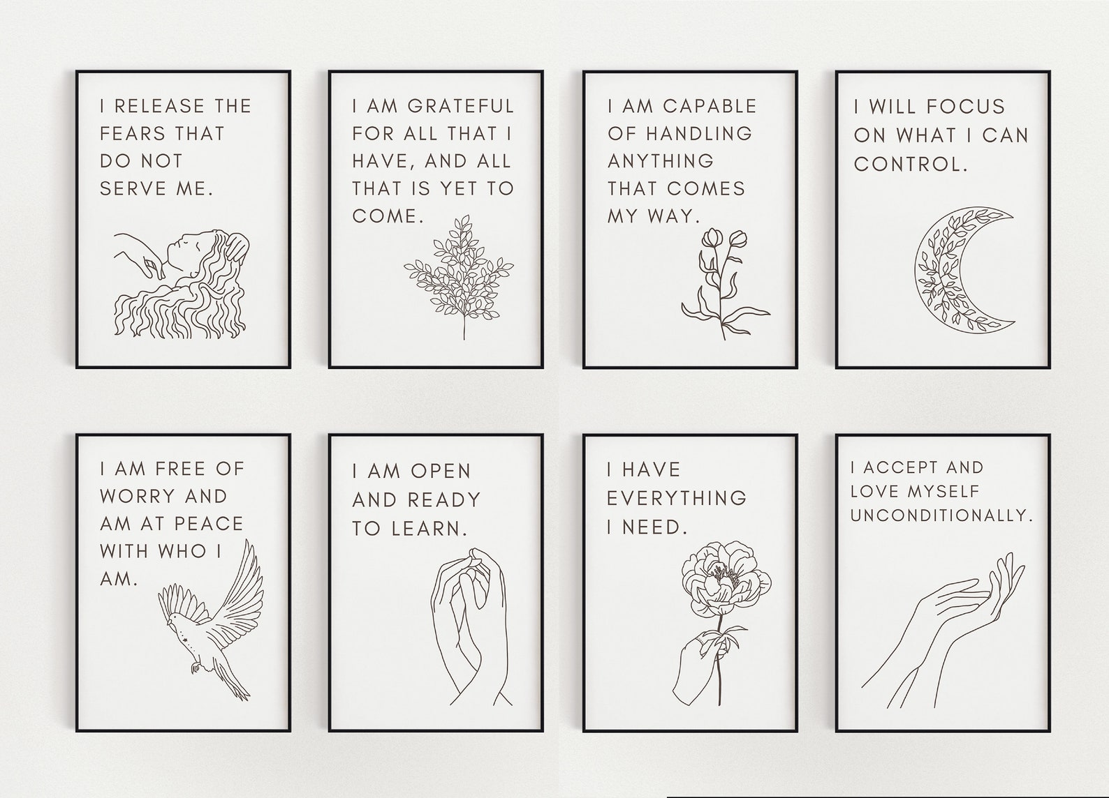 Daily Positive Affirmations / Black and White Prints / DIGITAL DOWNLOAD ...