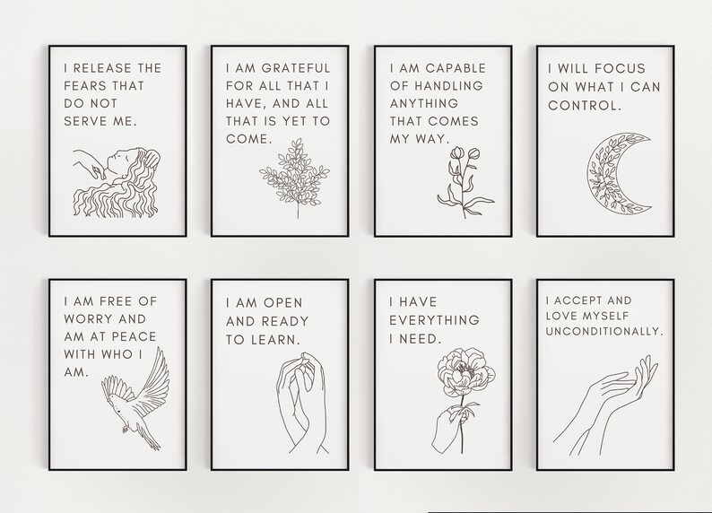 Daily Positive Affirmations / Black and White Prints / DIGITAL DOWNLOAD ...