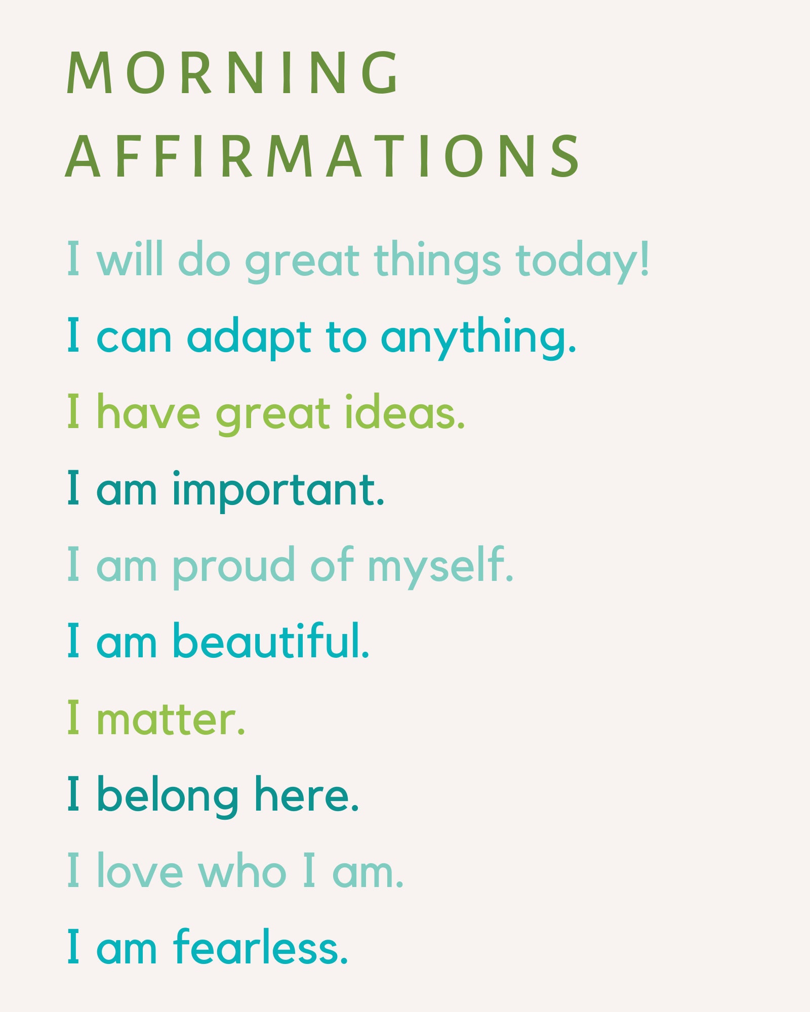Morning Affirmations / DIGITAL DOWNLOAD / Classroom Printables / Kids ...