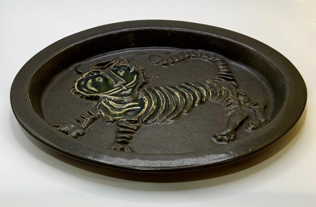 Vintage Bennington Potters Cat Tiger Plaque, Primitive, Outsider Art ...
