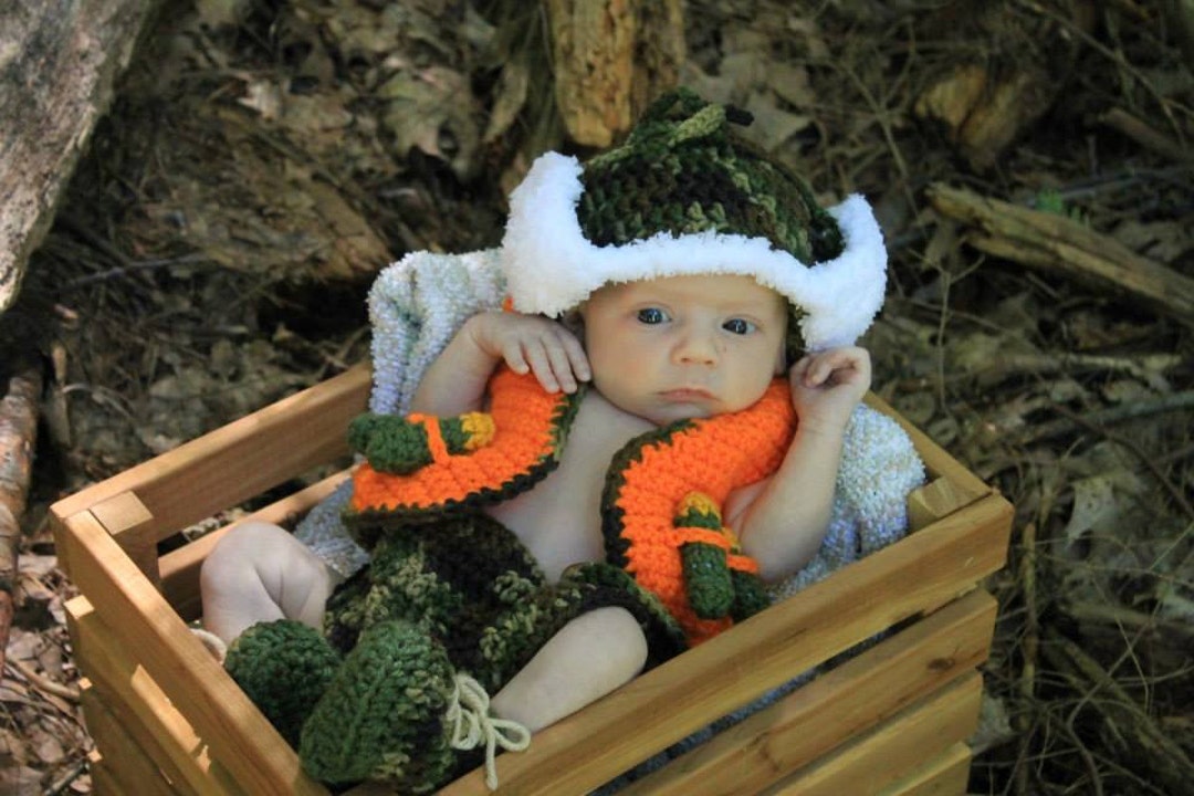 Little Hunter Photo Prop Baby Set - Hat, Diaper Cover, Vest & Booties ...