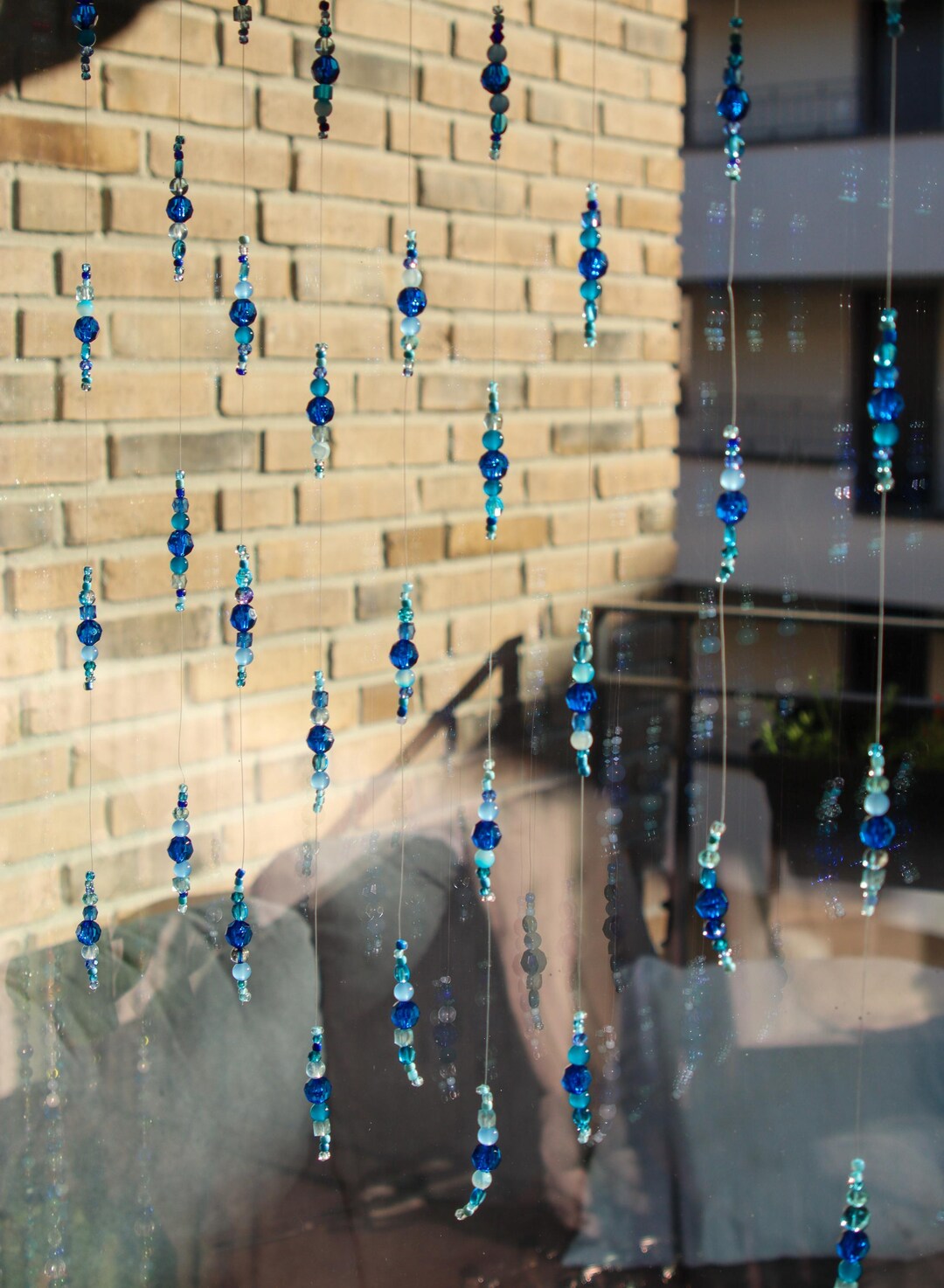 Blue Beaded Curtain – Handmade Bead Window Curtain, Room Divider ...