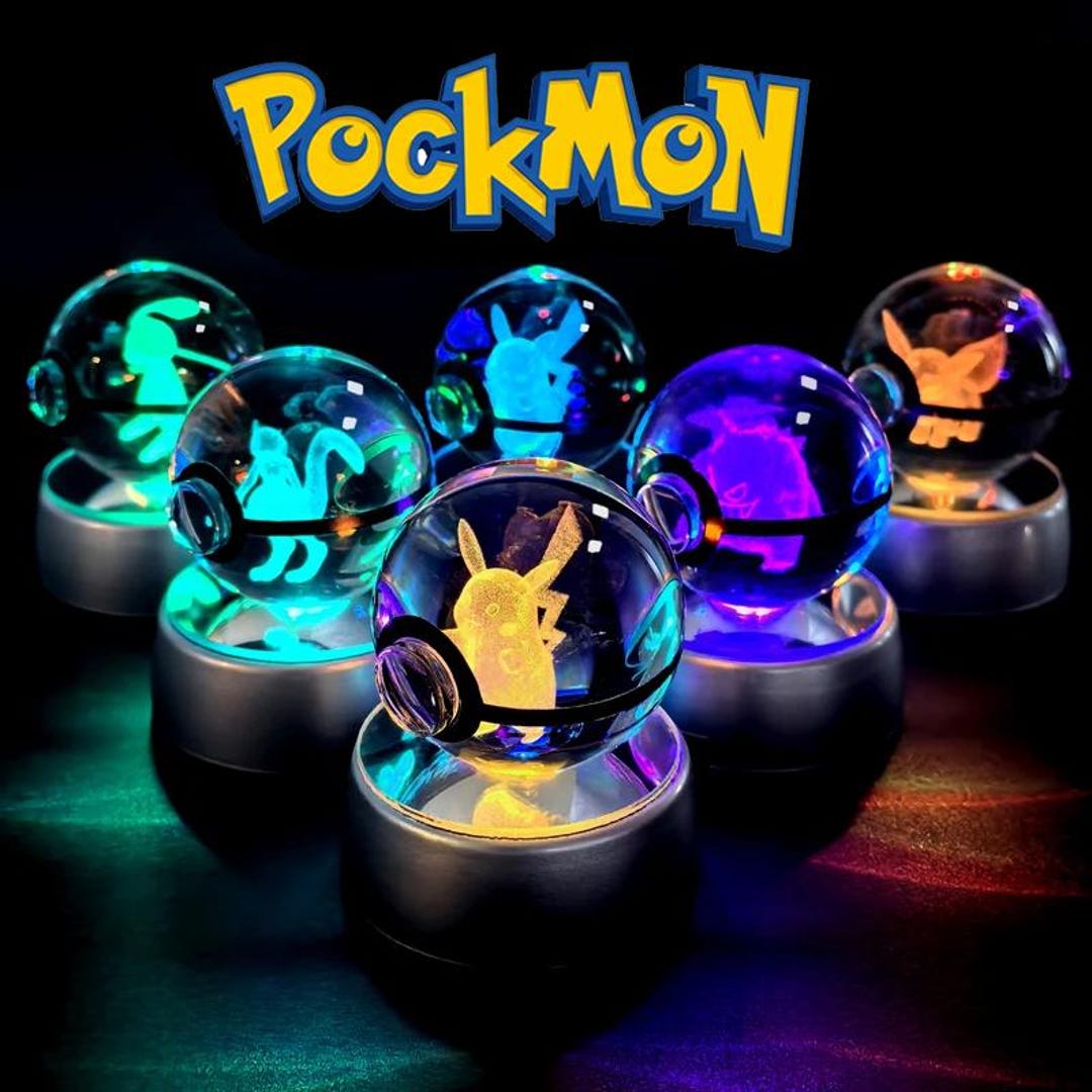 Crystal Pokeball Night Light, 3D Laser Engraved LED Crystal Ball ...