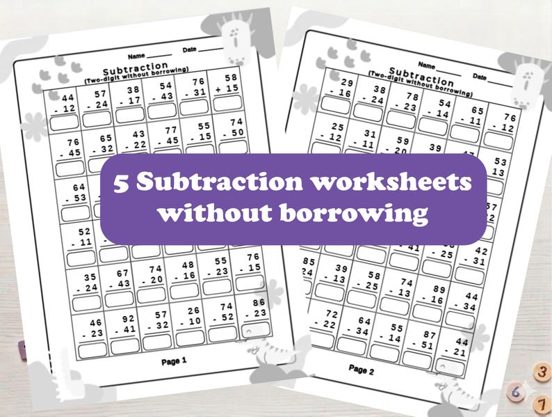 2nd Grade Subtraction Worksheets – Double Digit Practice Borrowing, No ...