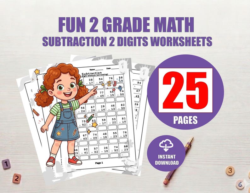 2nd Grade Subtraction Worksheets – Double Digit Practice Borrowing, No ...