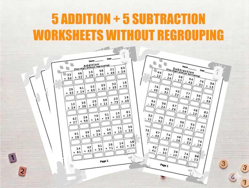 2nd Grade Worksheets Bundle – 2 Digit Practice Addition & Subtraction ...