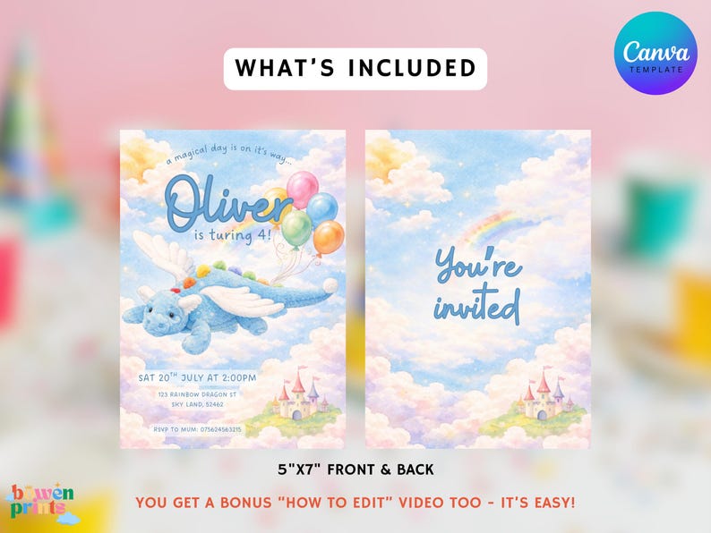 Jellycat Dragon Inspired Birthday Invitation, Magical Flying Dragon ...