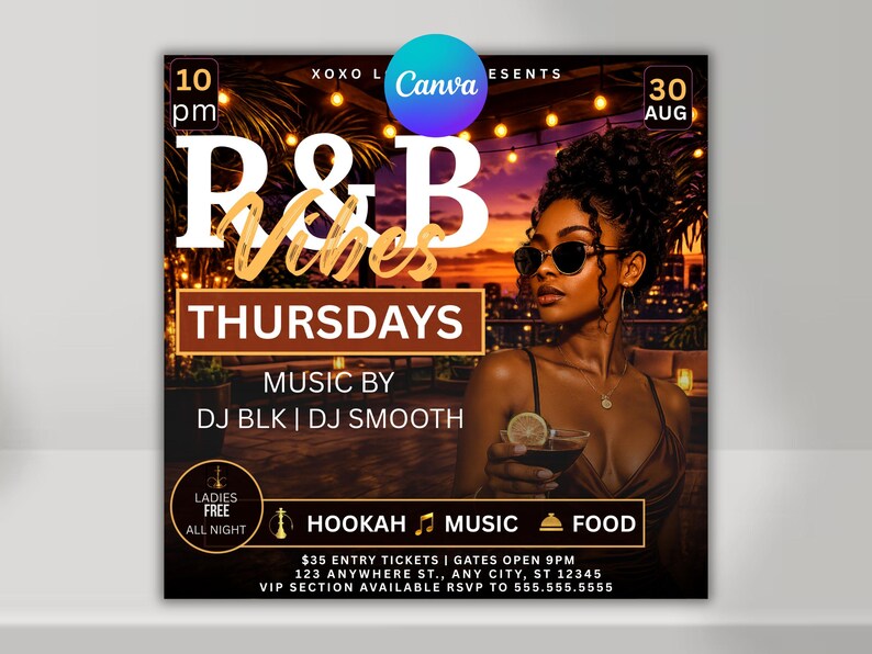 R&B Vibes Thursday Flyer Template, Hookah Lounge Event, Editable Canva ...
