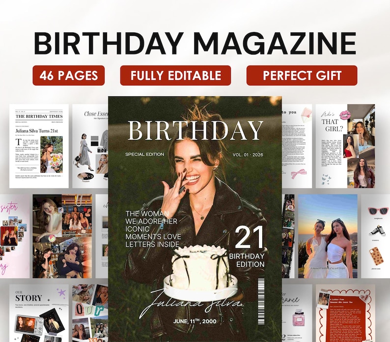 Birthday Magazine Template, Canva Editable Best Friend Gift ...