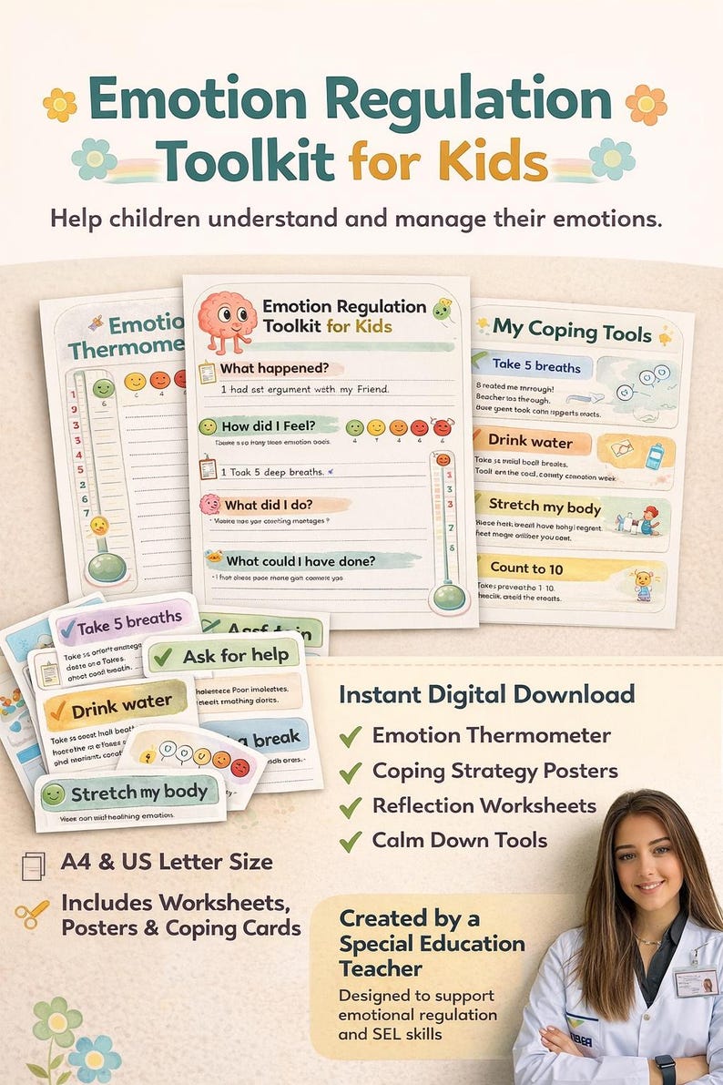 Kids Emotion Regulation Toolkit, Feelings Thermometer, SEL Activities ...
