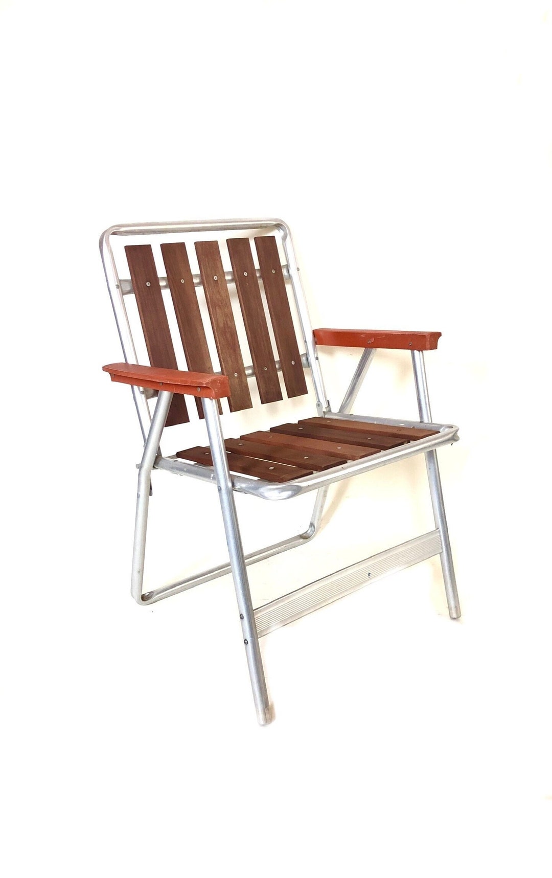 Vintage Redwood WOOD SLAT Folding CHAIR 50s 60s Outdoor Camping ...