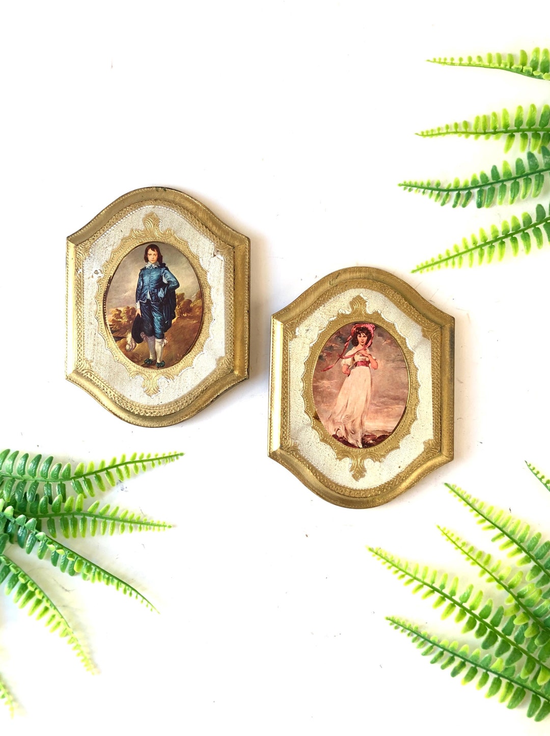Vintage Pair of 2 Gold Ornate PICTURE FRAMES Blue Boy and Pinkie Small ...