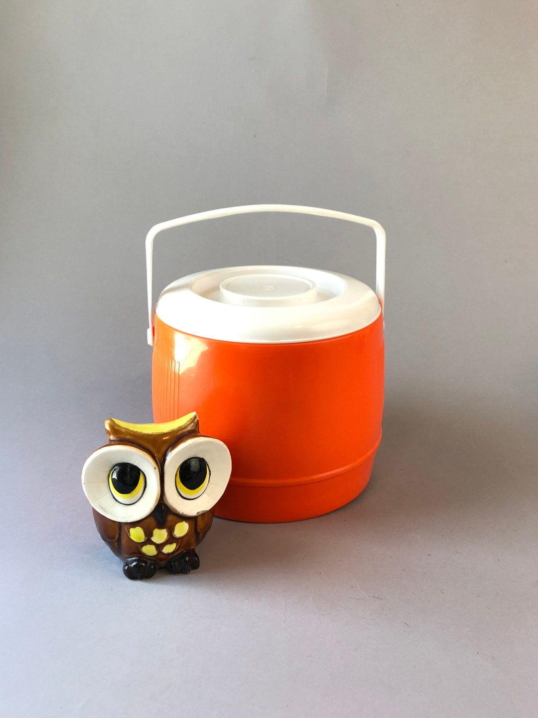 Vintage ORANGE ICE BUCKET Cooler 60s Bee Plastics Round Beer Drink ...