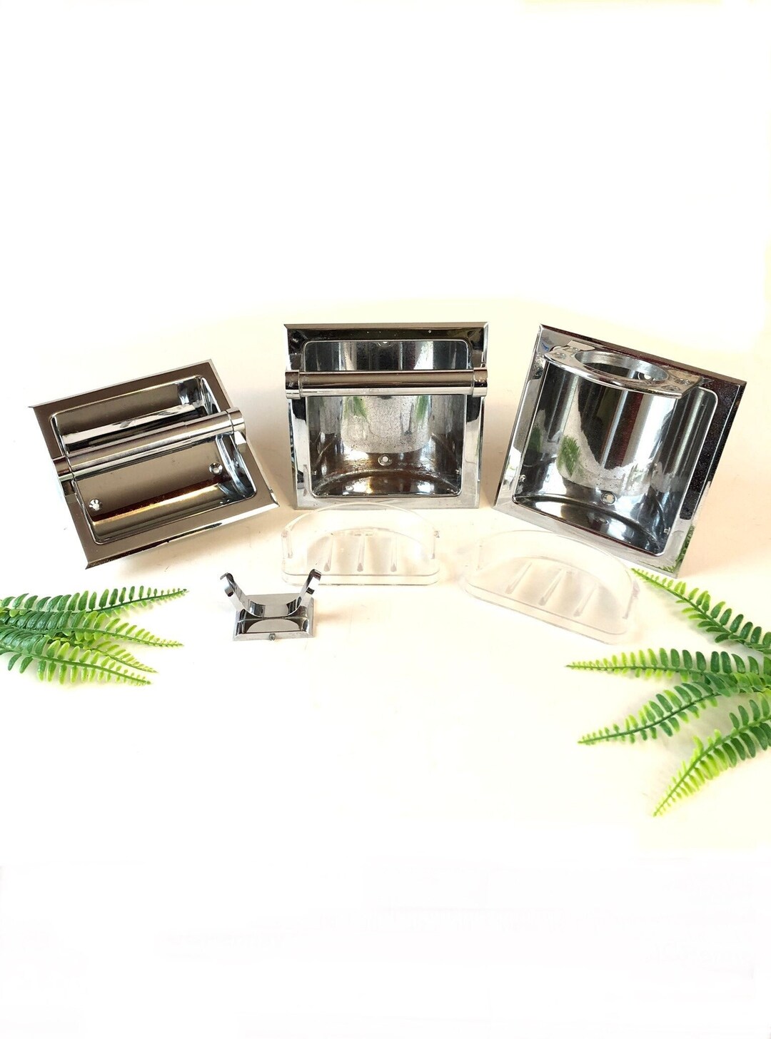Vintage Chrome Bathroom LOT Hall Mack Wall Accessory Recessed Toilet ...