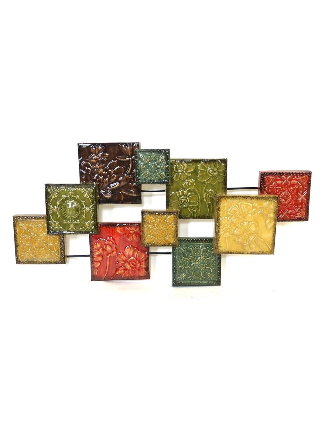 Vintage Colorful SQUARES WALL HANGING Retro Home Decor Metal Geometric ...