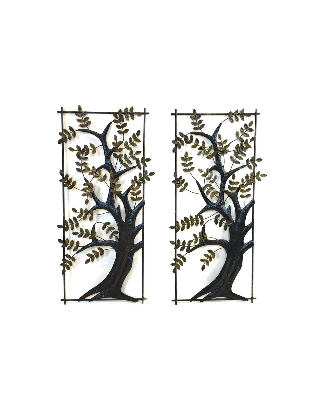 Vintage Metal TREE WALL HANGING Brutalist Art Leaves Large Statement ...