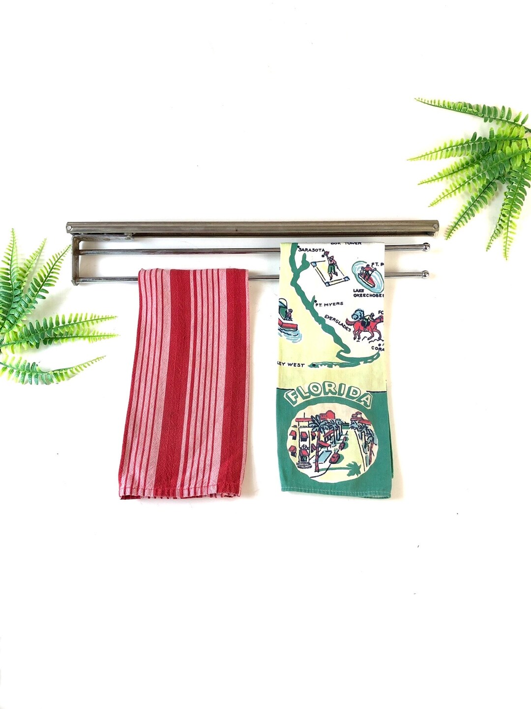 Vintage Pull Out TOWEL BAR Chrome Extending Kitchen Laundry Room Drying ...