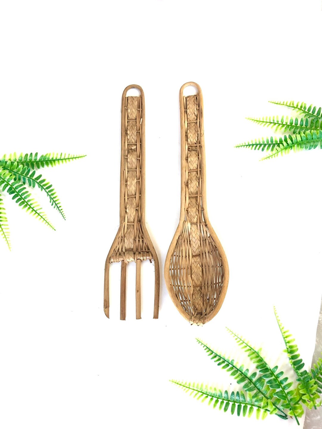 Vintage Wicker FORK & SPOON Boho Rattan Wall Hanging Pair Set - Etsy