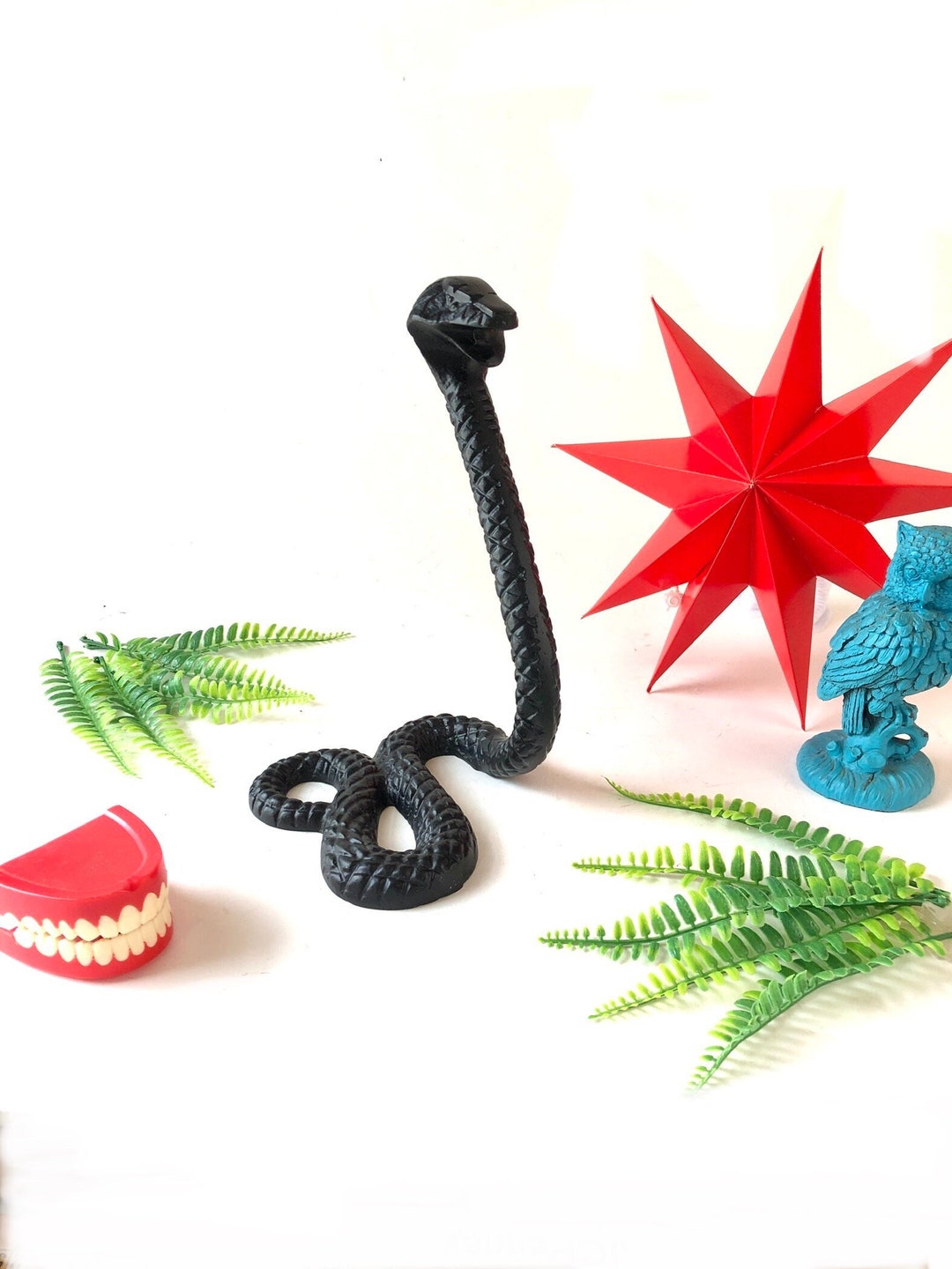 10" Tall Matte Black SNAKE STATUE Coiled Cobra Serpent Figure Retro ...