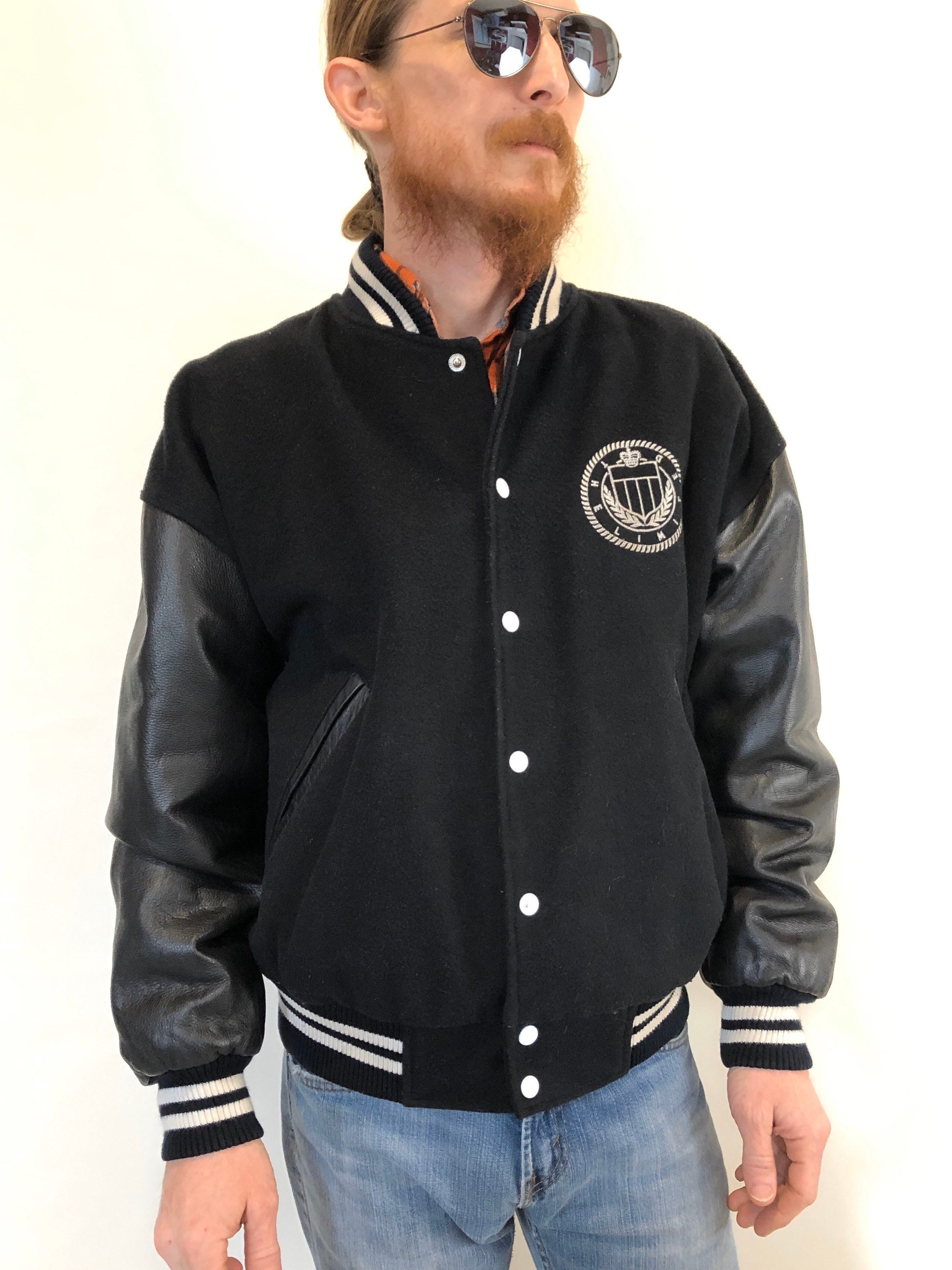 Vintage 80s LETTER JACKET Wool the LIMITED Black Leather Letterman ...