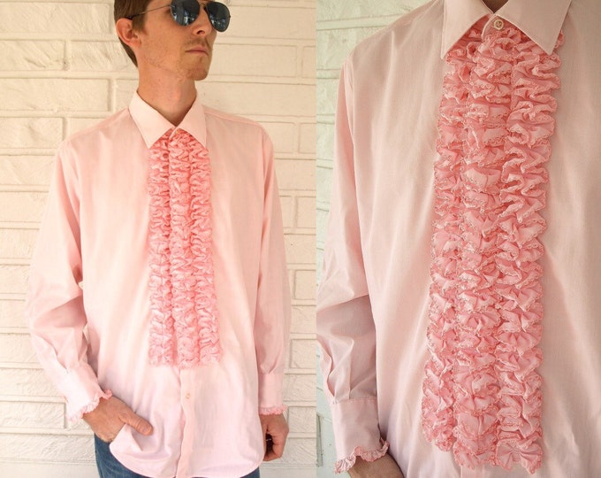 Vintage 70s Mens Pink Ruffled Tuxedo Shirt Size Large - Etsy