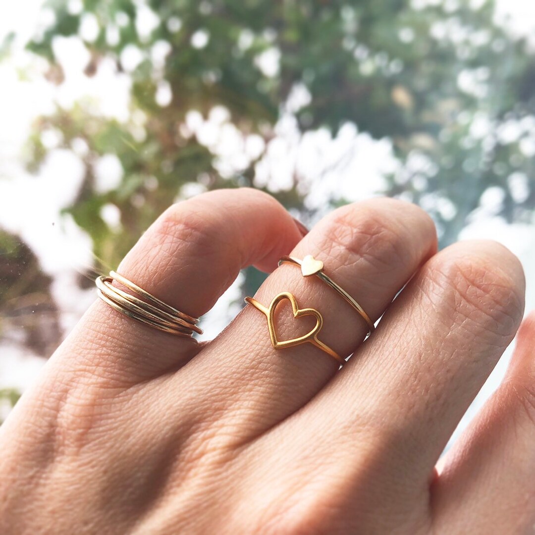 Heart Ring, Open Heart Ring, Stacking Ring, Thin Dainty Heart Ring ...