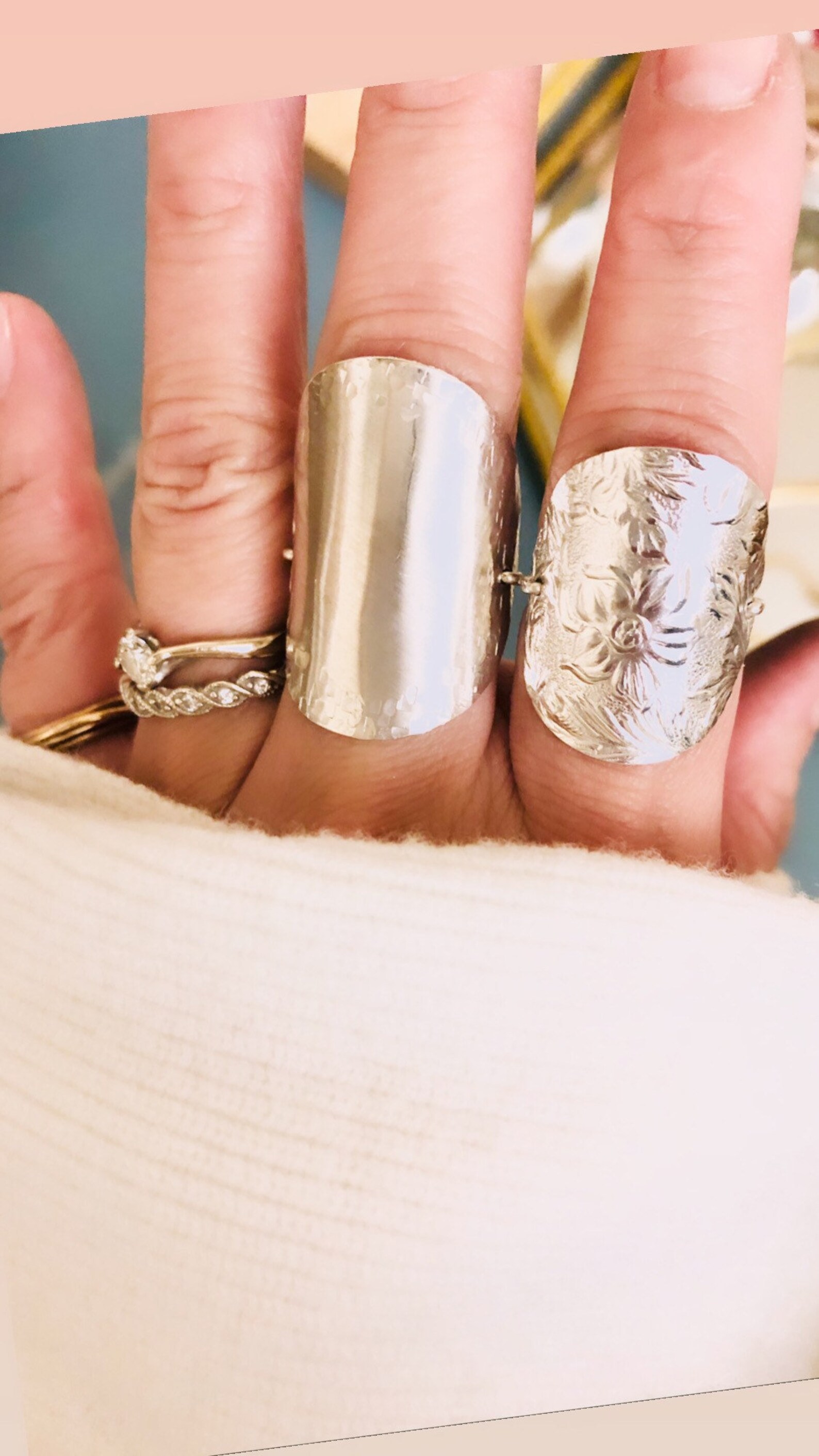 Large Disc Ring Sterling Silver Disc Ring Textured Disc - Etsy