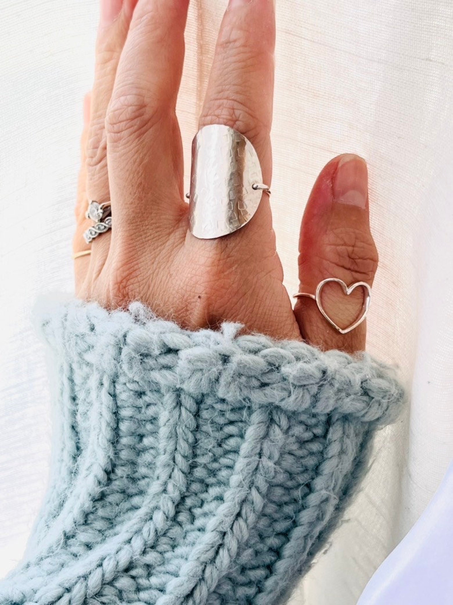 Large Disc Ring Sterling Silver Disc Ring Textured Disc - Etsy